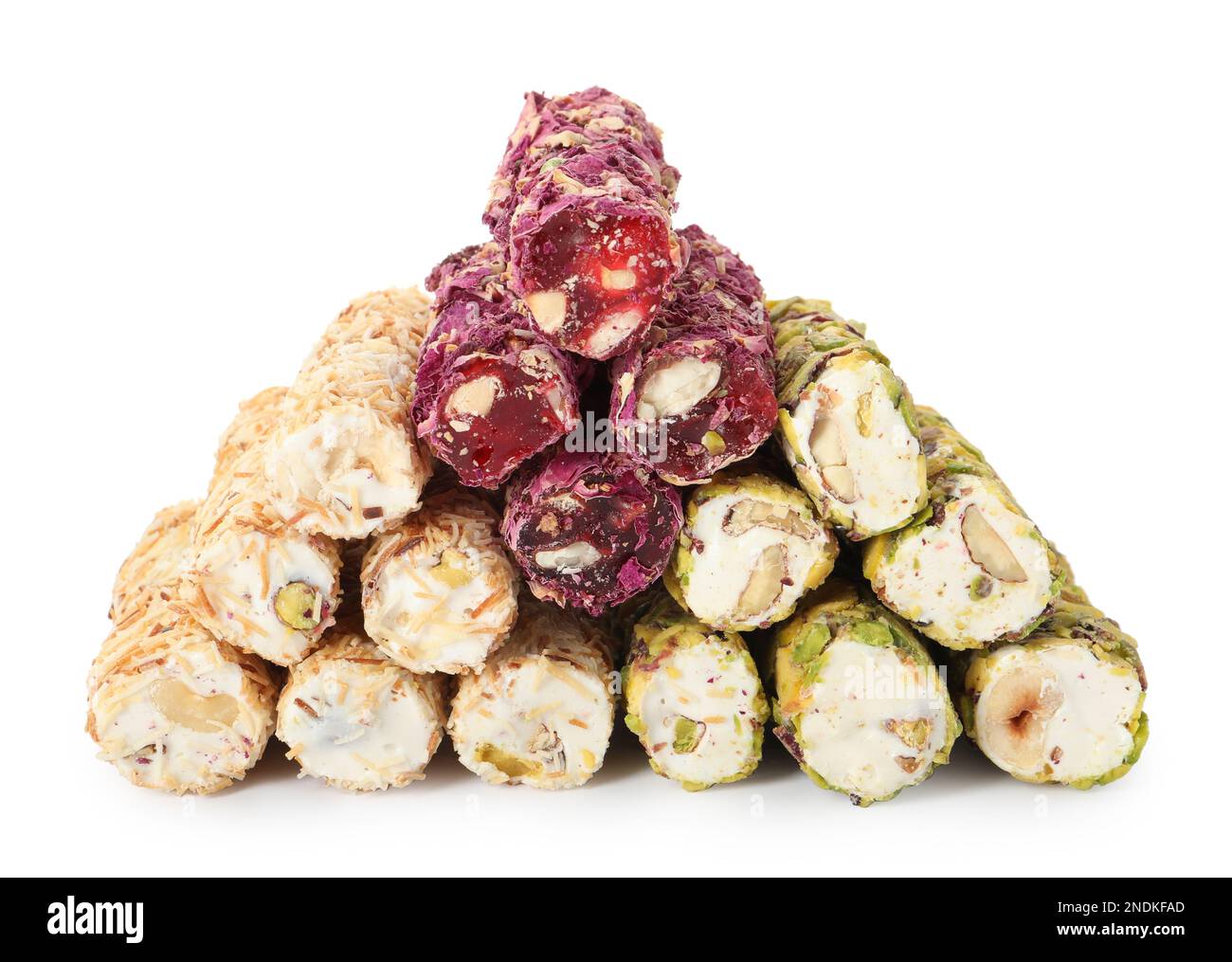 Tasty turkish delight dessert on white background Stock Photo - Alamy