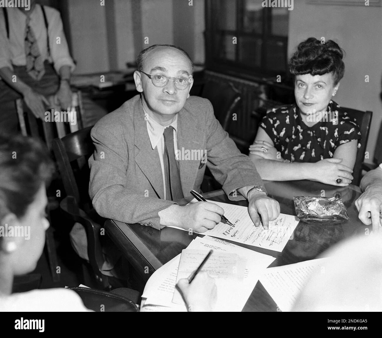 Gerhart Eisler, and his wife Hilde are shown at a press conference held ...