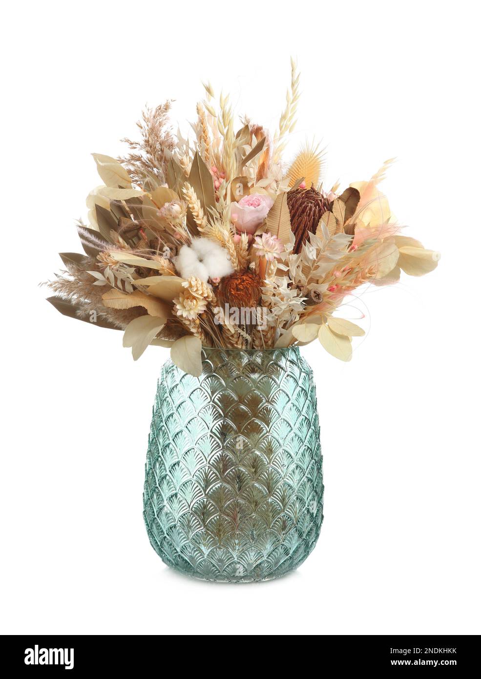 Beautiful dried flower bouquet in glass vase isolated on white Stock ...