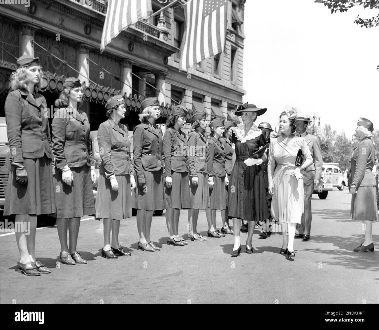 Osa Johnson, right, walking forward, and Mrs. William Yarrow, widow of ...