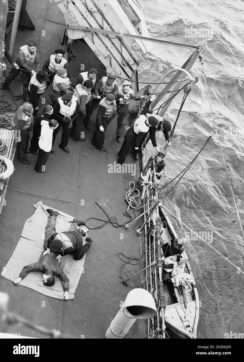 The crew of a rescue ship, who have rescued hundreds of torpedoed and ...