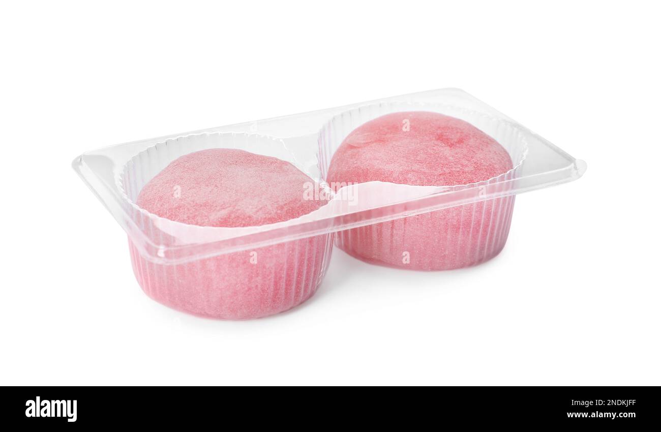 Delicious mochi in plastic tray on white background. Traditional ...