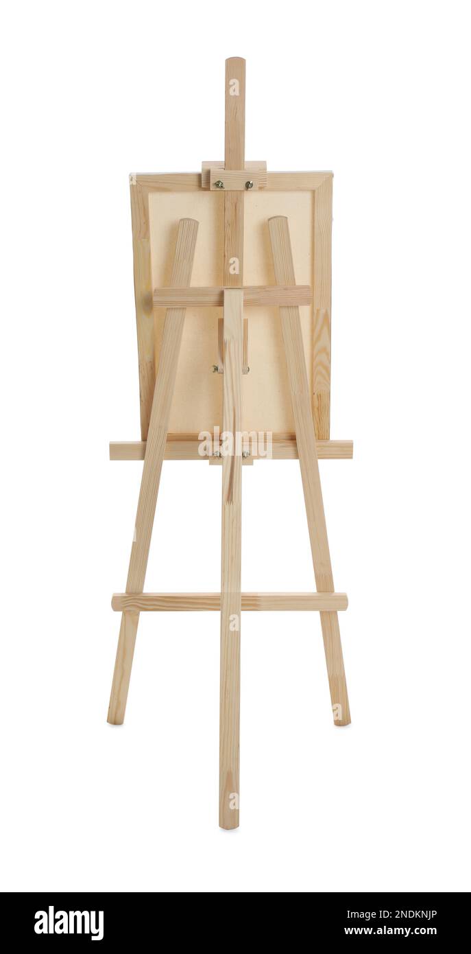 Wooden easel with canvas isolated on white Stock Photo - Alamy