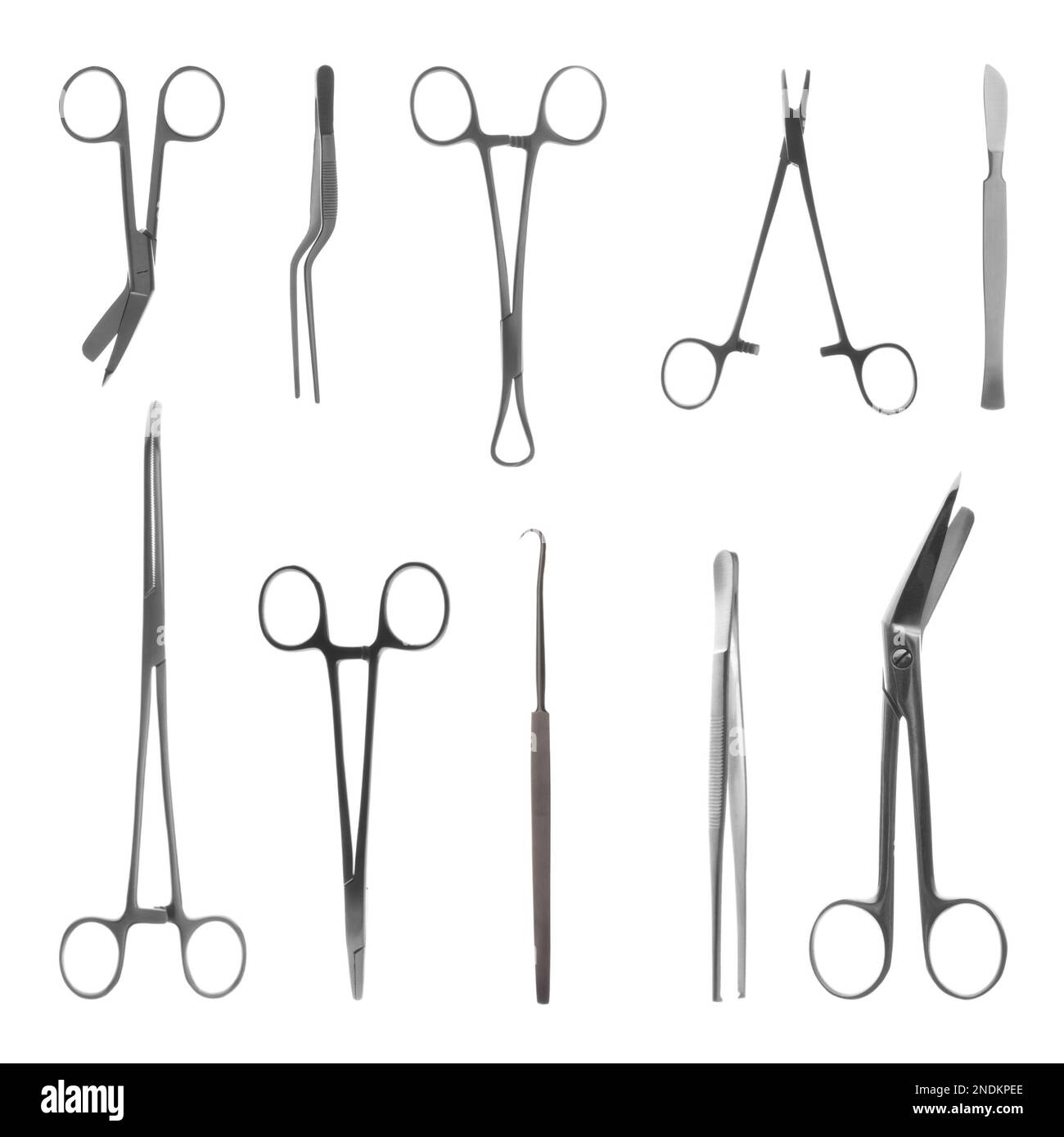 Set with different surgical instruments on white background Stock Photo ...