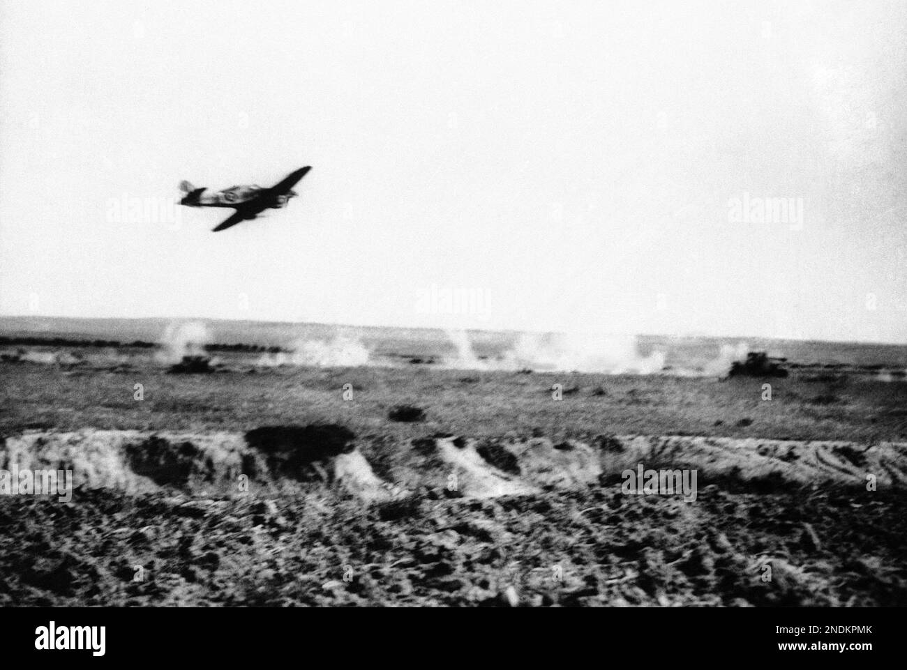 A Hurricane tank-buster attacking a German Mark V1 tank with machine ...