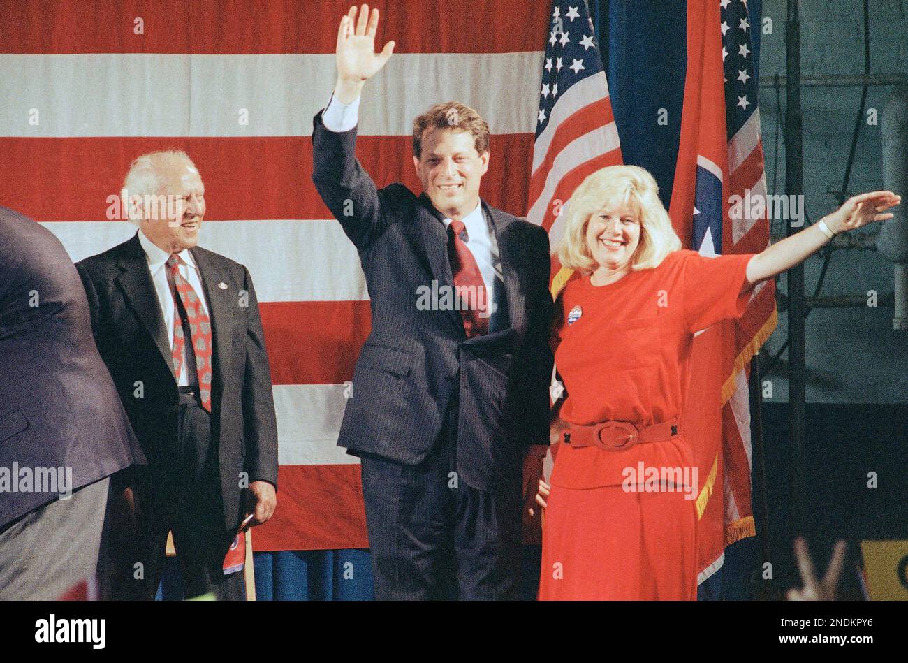 Former Tennessee Sen. Al Gore, Sr. left, attends a rally for his son ...