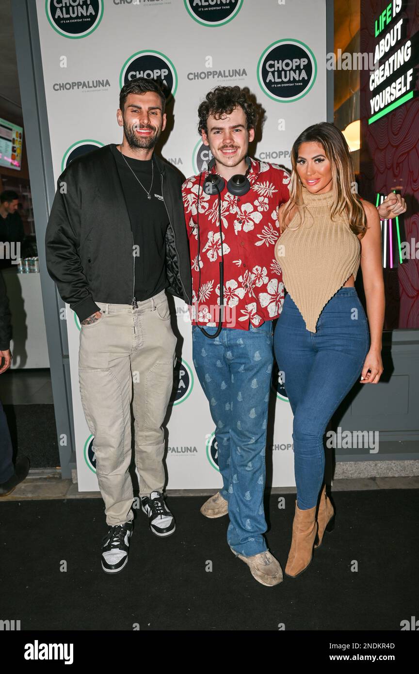 London, UK. 15th Feb, 2023. Adam Collard, Woody Cook and Chloe Ferry ...