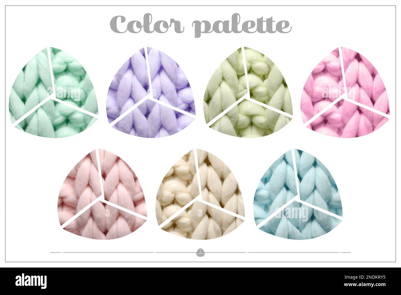 Samples of different wool on white background, collage. Color palette ...