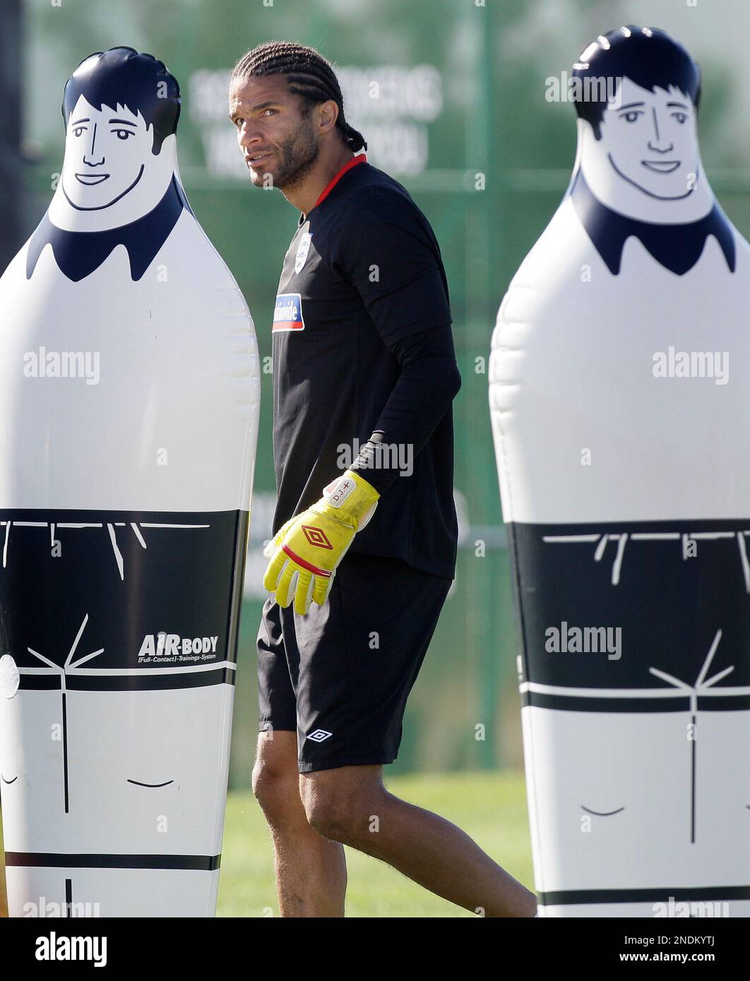 England goalkeeper David James looks on during a training session at ...