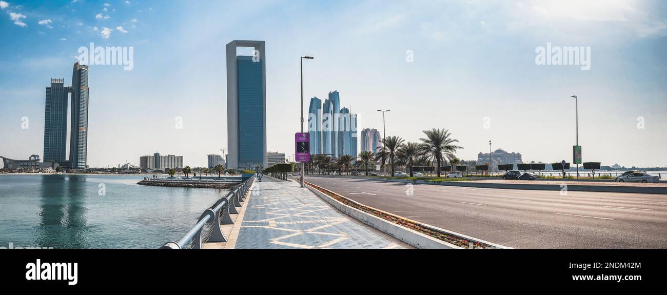 Abu Dhabi Corniche promenade in Al Marina, cycle and pedestrian ...