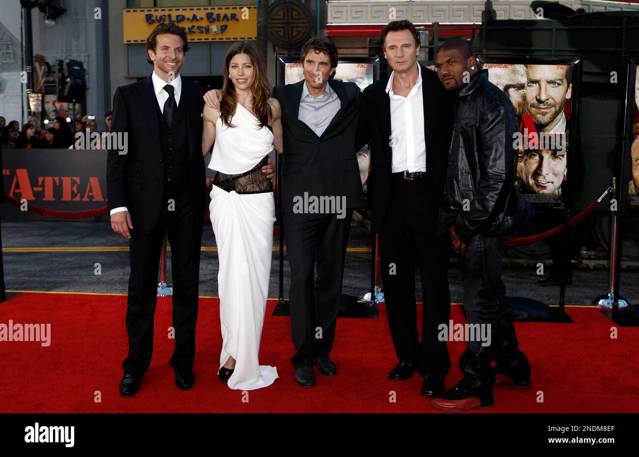 From left, cast members Bradley Cooper, Jessica Biel, Sharlto Copley ...