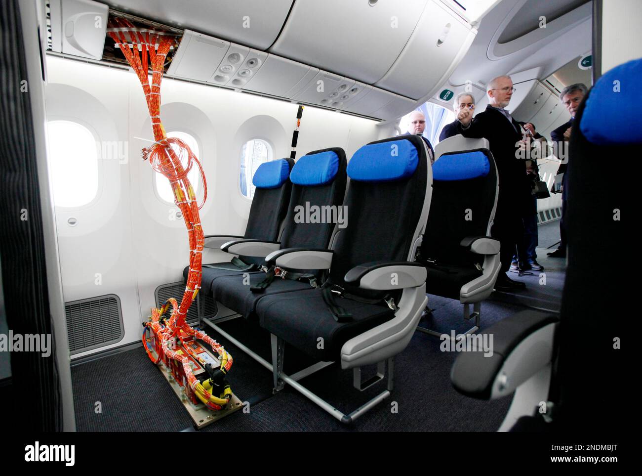 FILE - In this Feb. 3, 2010 file photo, test cables run past seats in ...