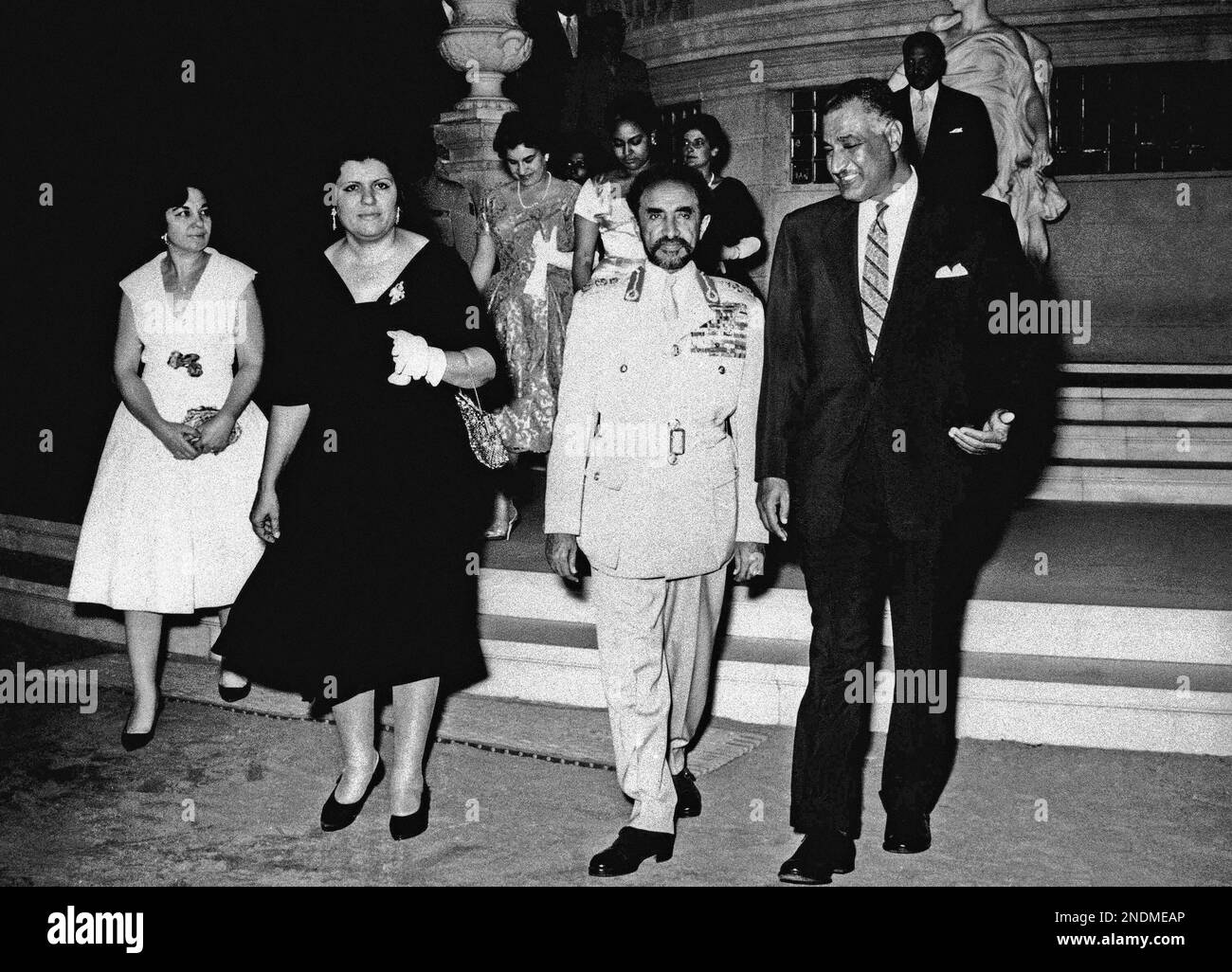 Gamal Abdel Nasser, Emperor Haile Selassie, and Mrs.Tahia Nasser ...