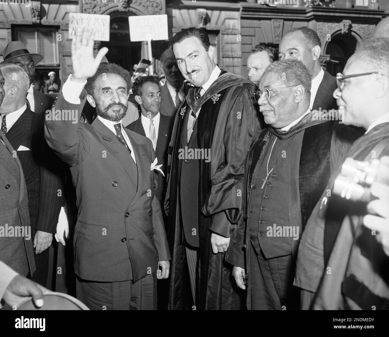 Emperor Haile Selassie of Ethiopia stands with Rep. Adam Clayton Powell ...