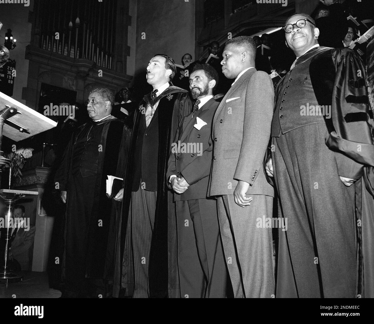 Emperor Haile Selassie of Ethiopia stands with Rep. Adam Clayton Powell ...