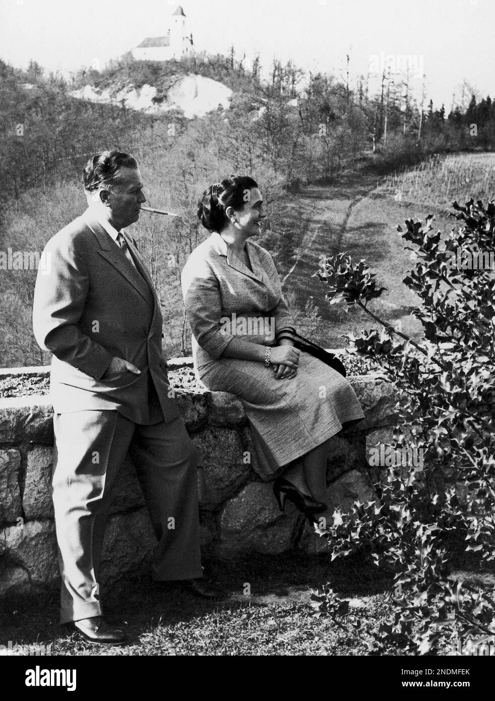 President Josip Broz Tito Of Yugoslavia Smoking A Cigarette And His Wife Jovanka Broz Are