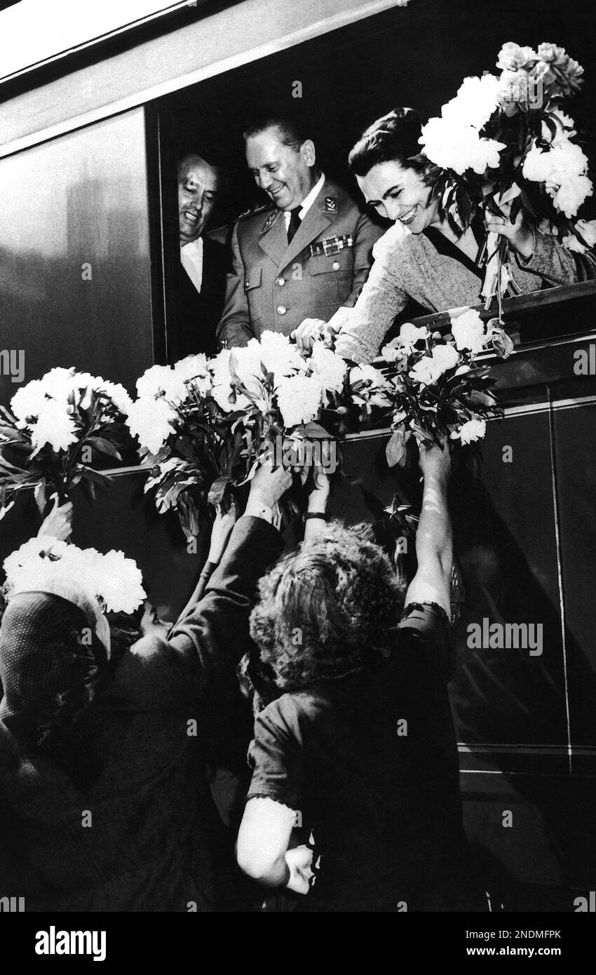 President Josip Broz Tito of Yugoslavia, on his way by train to a three ...