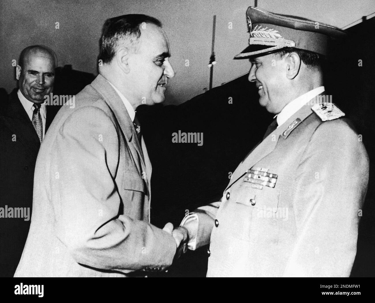President Josip Broz Tito of Yugoslavia, on his way by train to a three ...