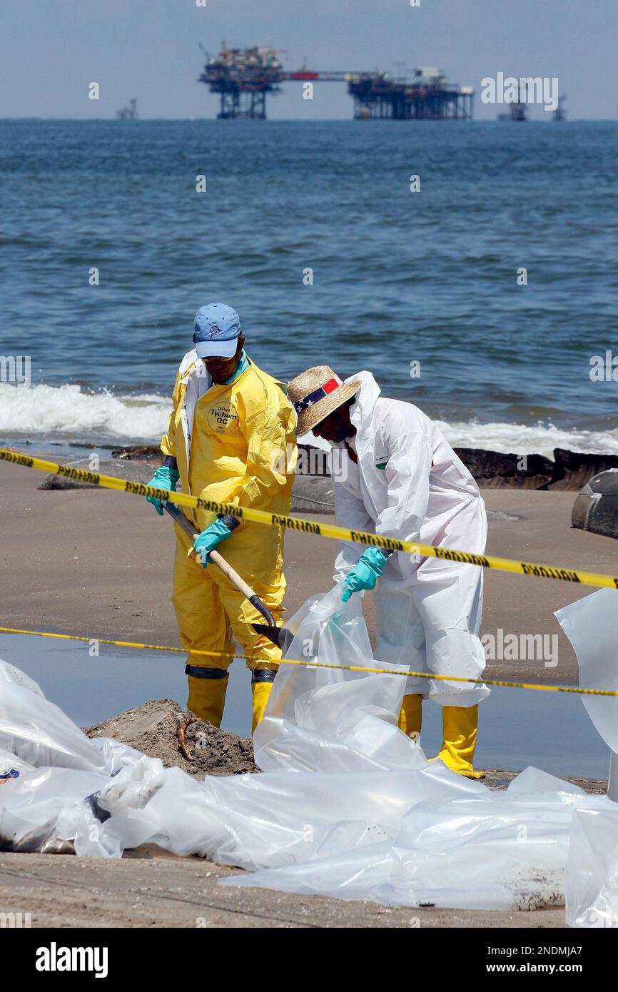 With one of dozens of coastline oil rigs seen in the background ...