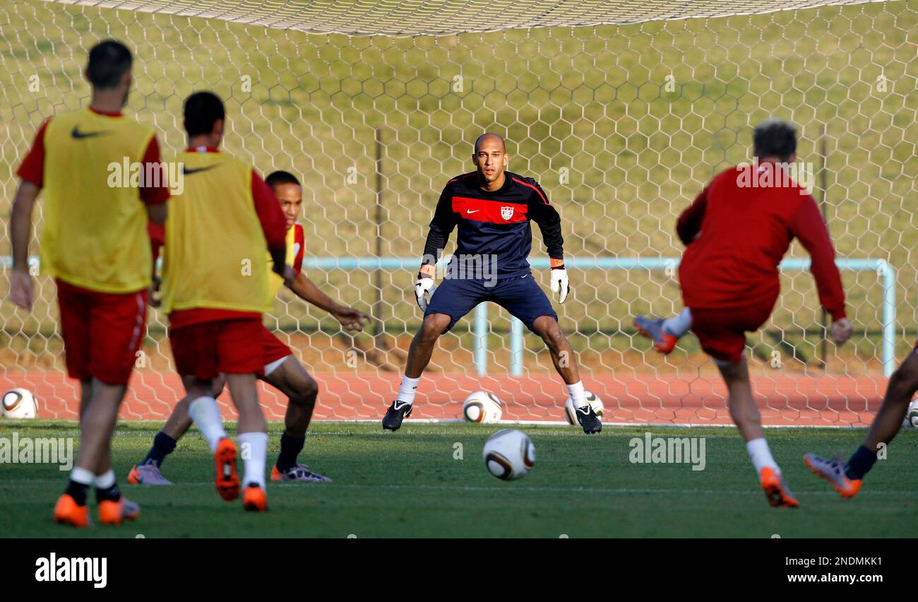 U.S. national soccer team goalkeeper Tim Howard protects the net during ...