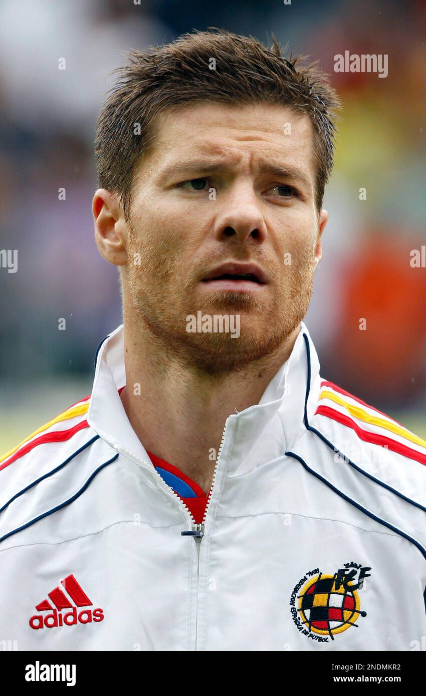 Spain's Xabi Alonso listens to the national anthem prior to a friendly ...