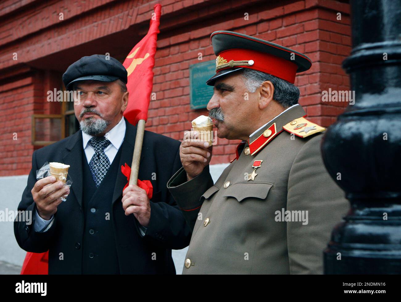 Soviet founder Vladimir Lenin, left, and Soviet dictator Josef Stalin ...