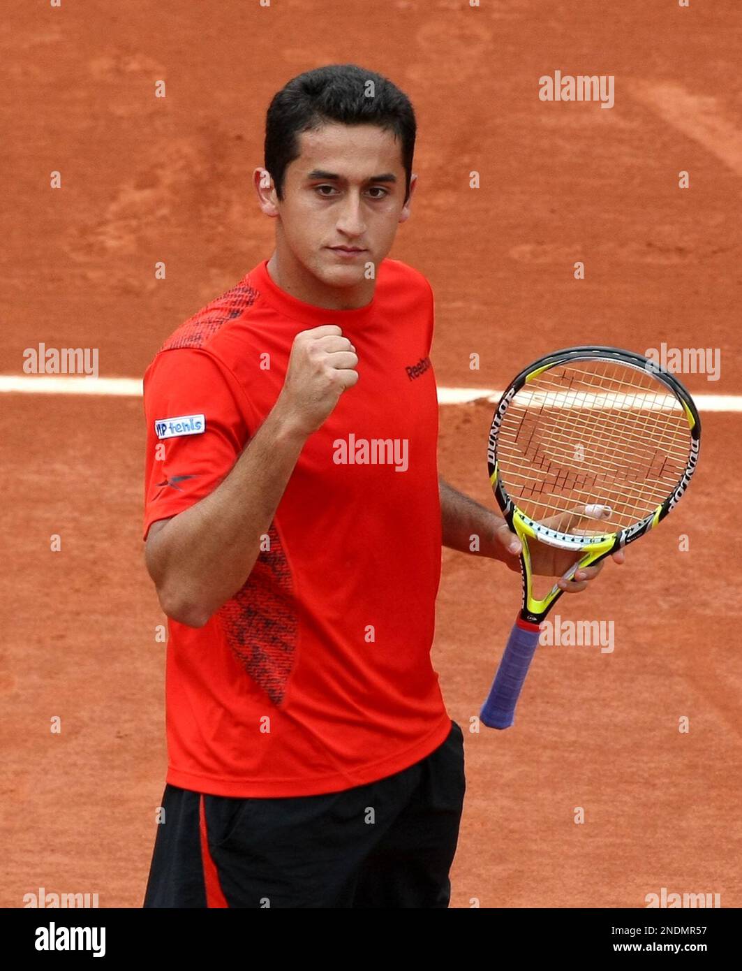 Spain's Nicolas Almagro reacts as he plays compatriot Fernando Verdasco ...