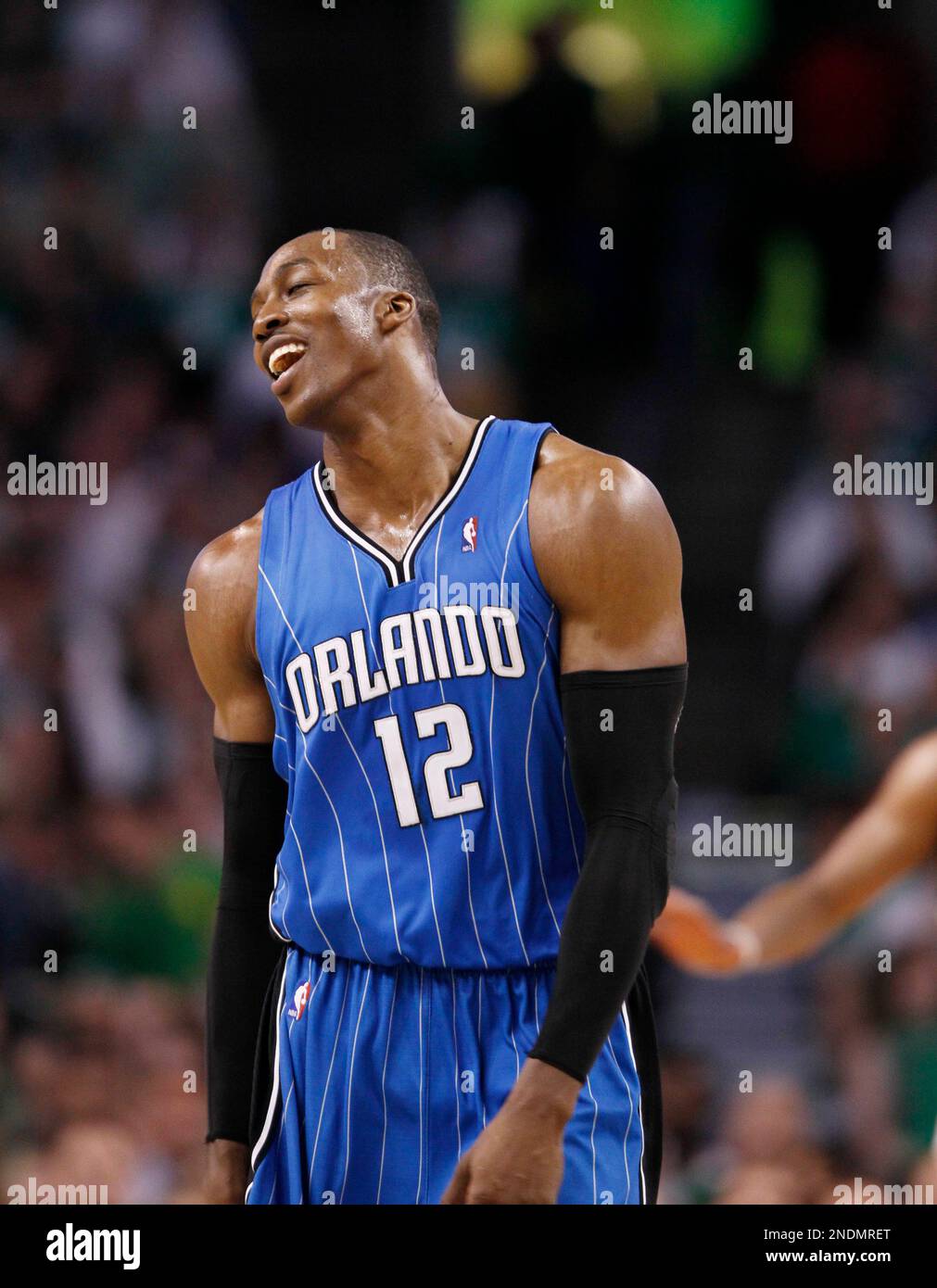 Orlando Magic center Dwight Howard reacts during the third quarter ...