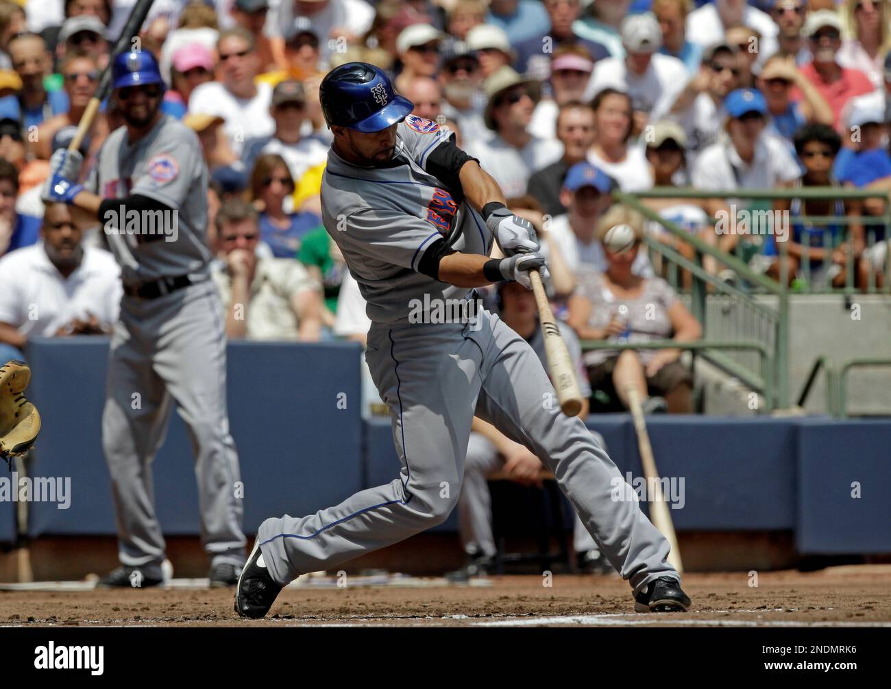 New York Mets' Angel Pagan hits during the first inning of a baseball ...