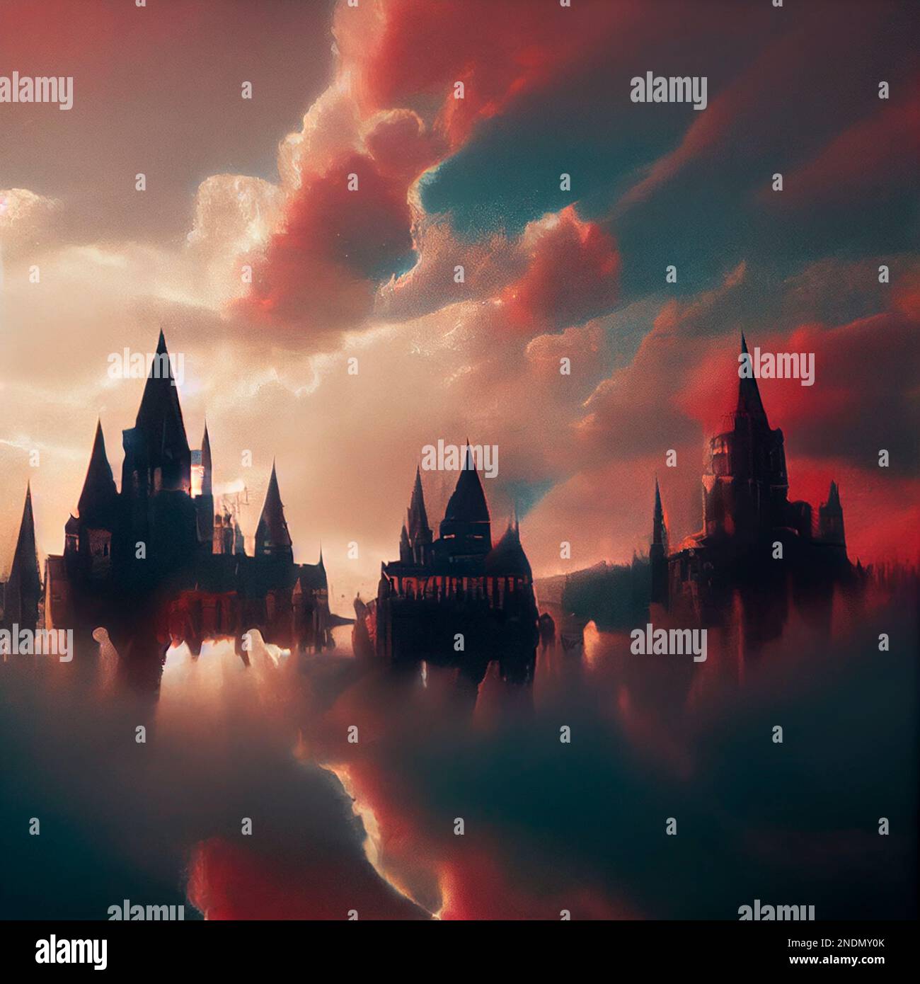 Fantasy landscape ancient tower digital painting hi-res stock ...