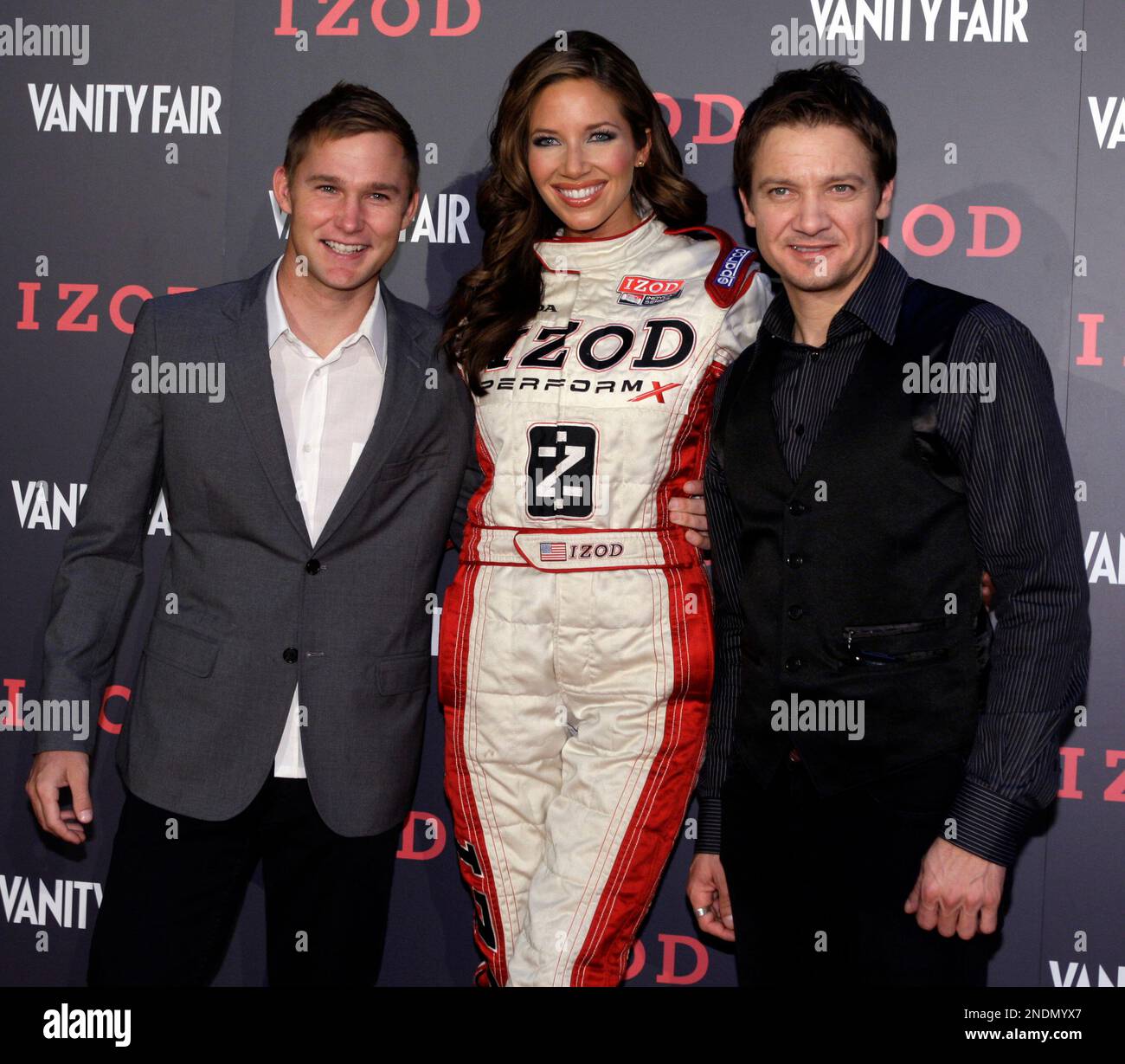 Actors Jeremy Renner, right, and Brian Geraghty, left, pose with an ...