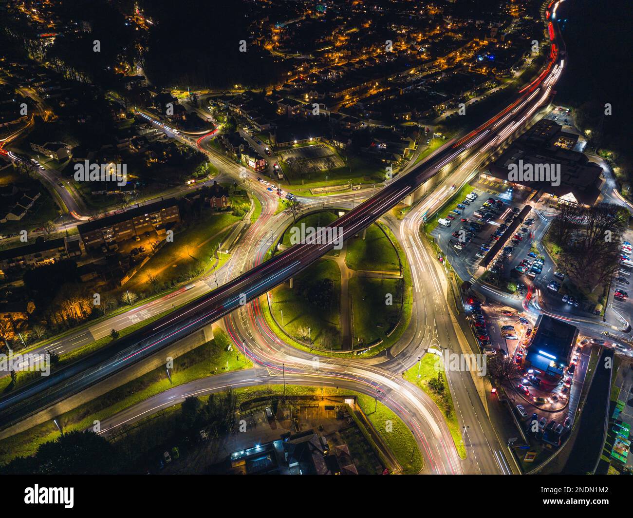 Night Top Down over Penn Inn Flyover and Roundabout from a drone Newton ...