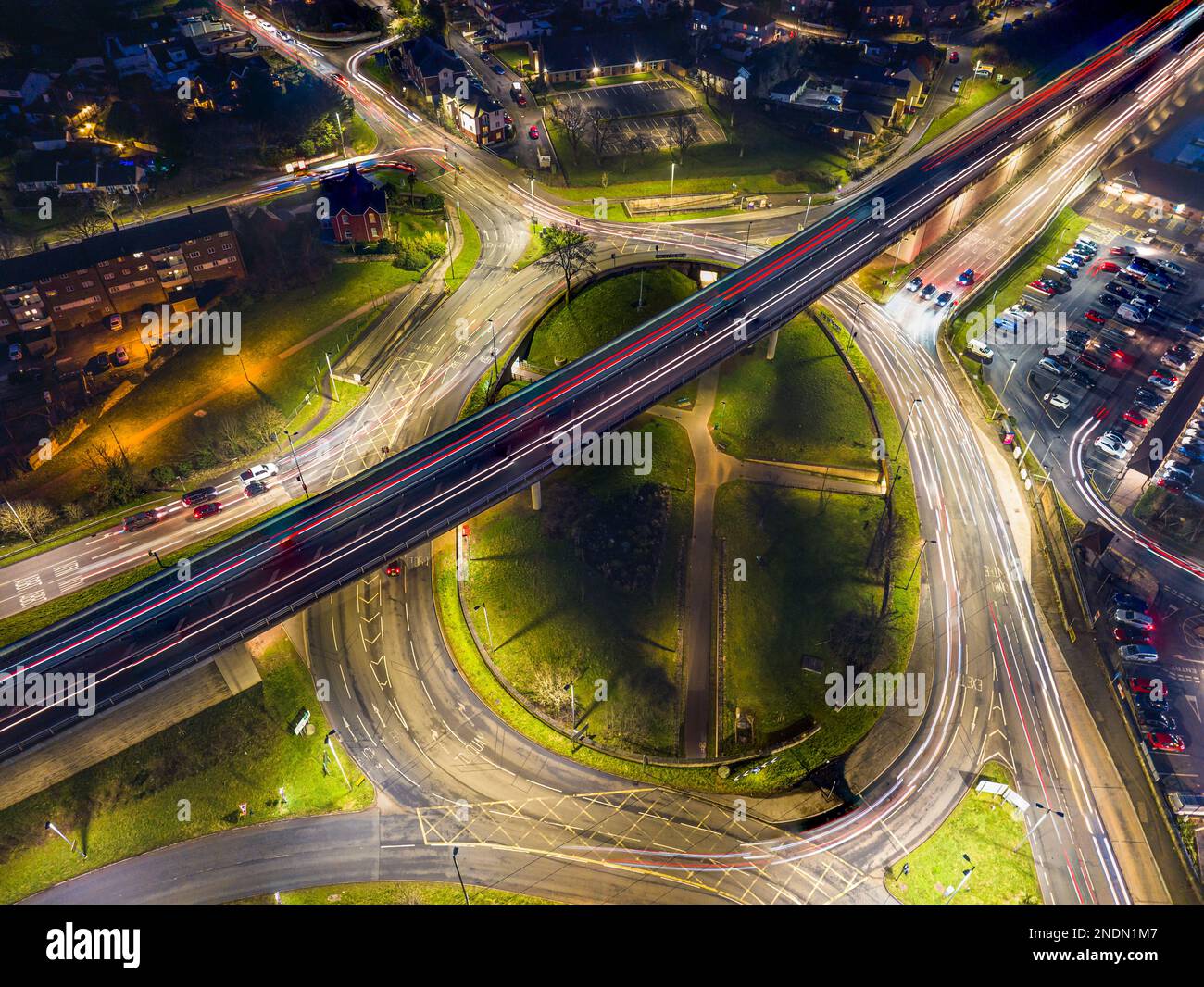 Night Top Down over Penn Inn Flyover and Roundabout from a drone Newton ...