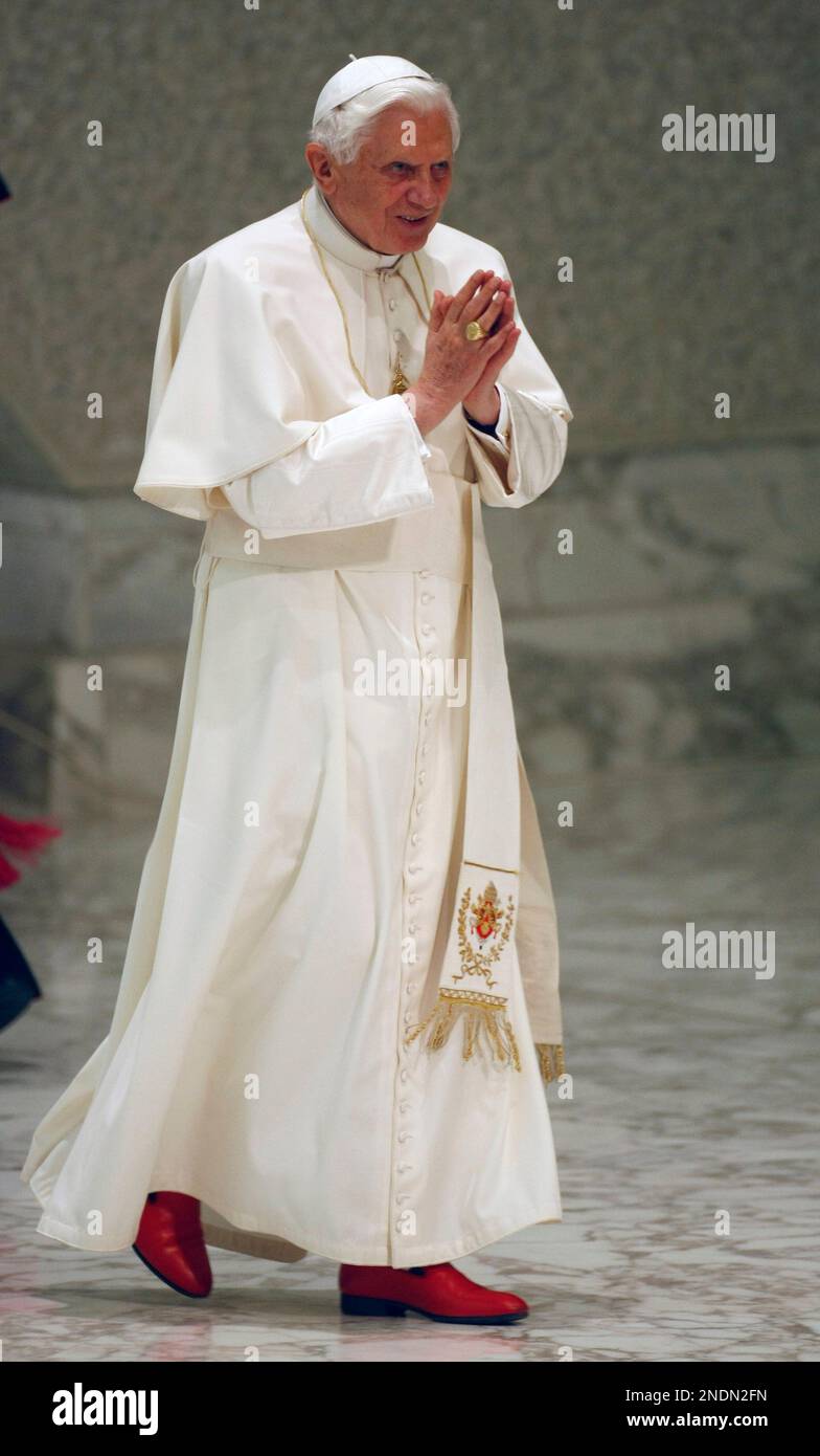 Pope Benedict XVI arrives for a special audience to celebrate the 400th ...