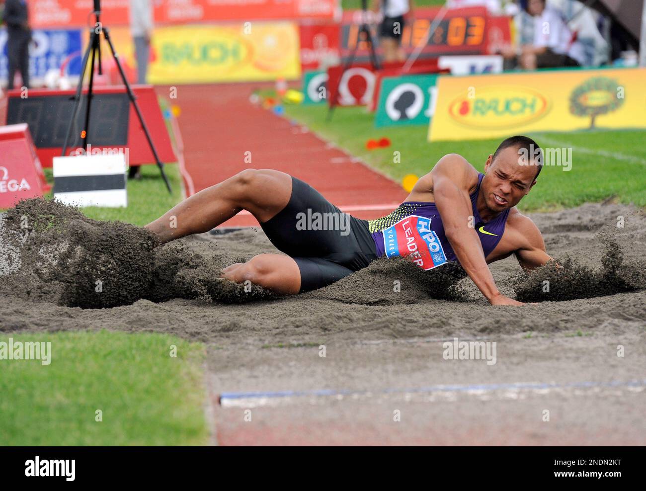 Bryan Clay of the United States competes in the long jump competition ...