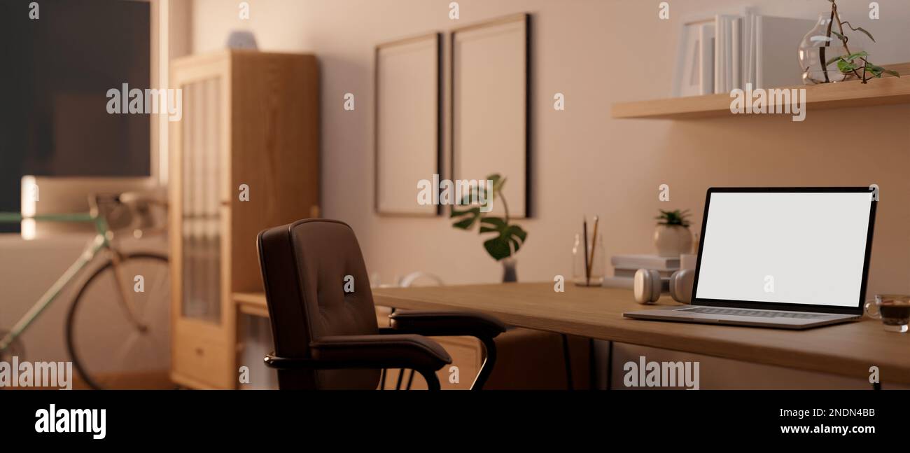 Scandinavian and comfortable home working room interior design with ...