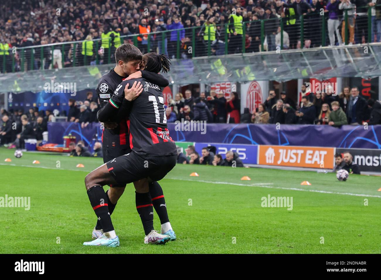 Brahim Diaz of AC Milan celebrates after scoring a goal with Rafael ...