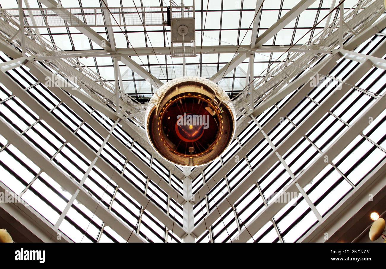 The giant ball of the world's largest Foucault Pendulum creates a ...