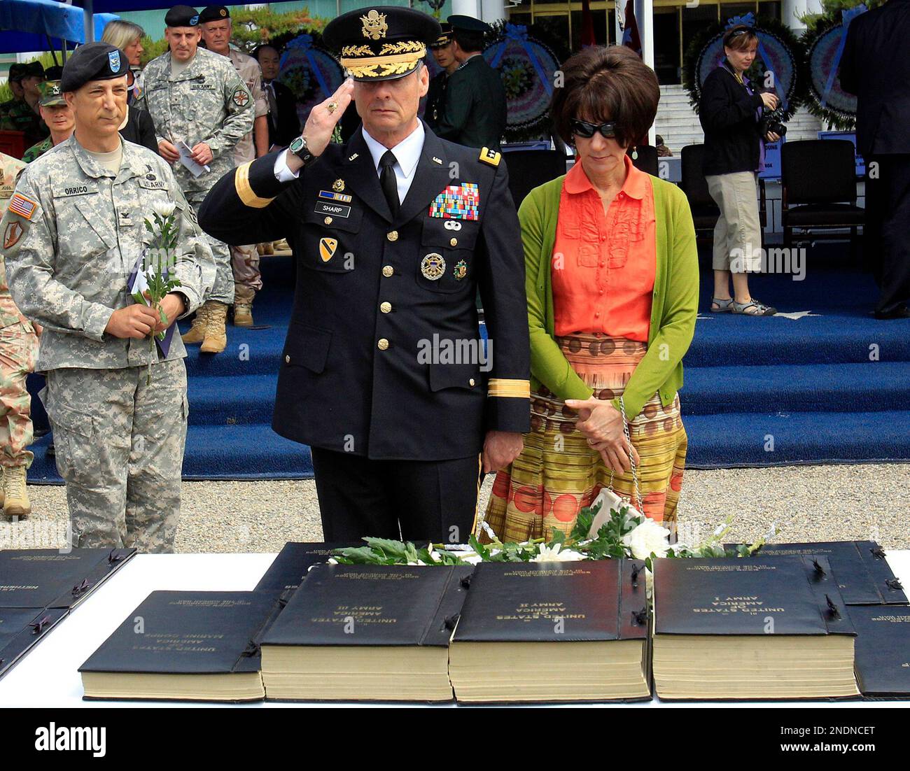 U.S. Army Gen. Walter L. Sharp, commander of U.S. Forces Korea, salutes ...