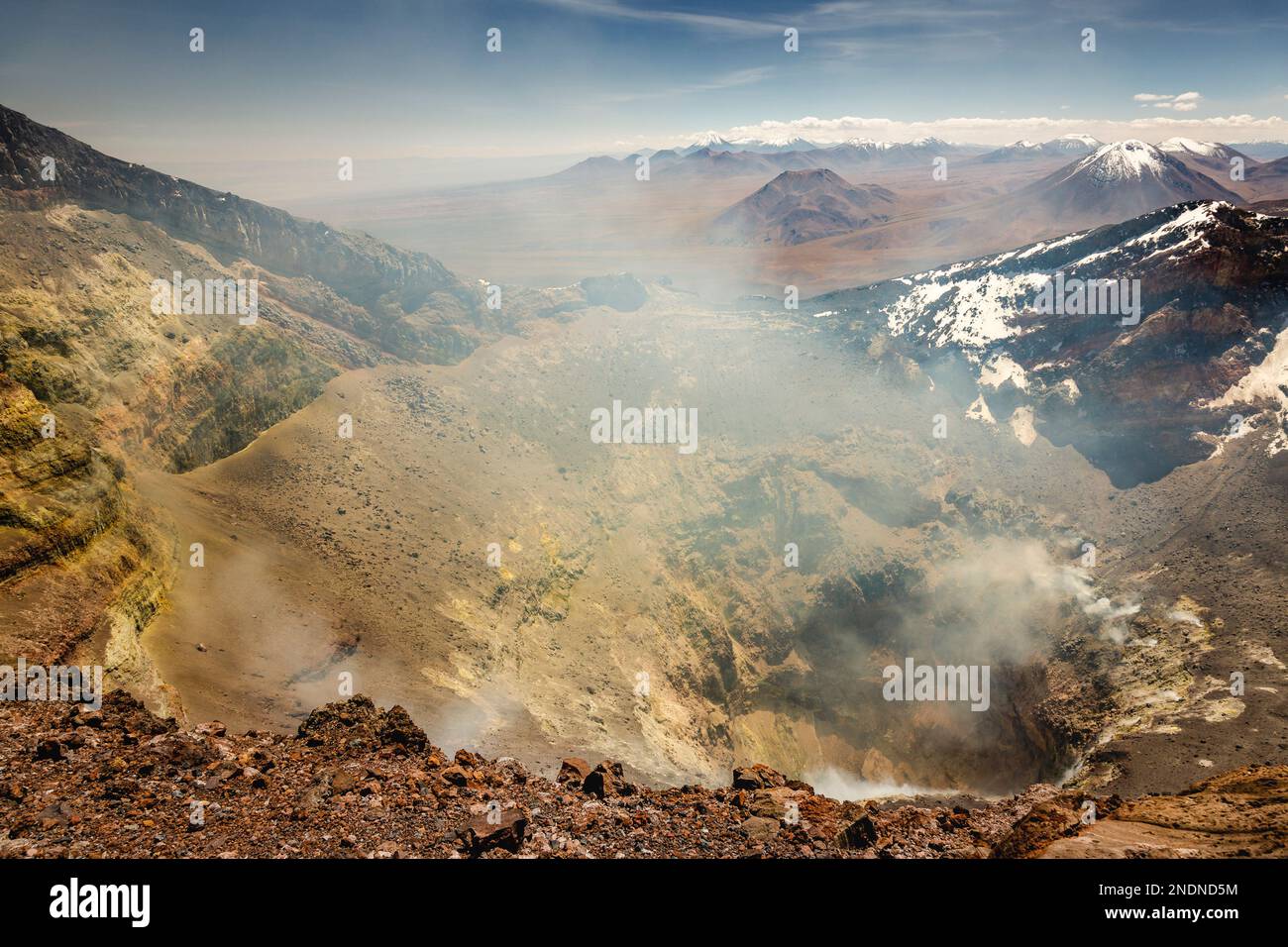 Lascar Volcano in Atacama Desert dramatic volcanic landscape at Sunset ...