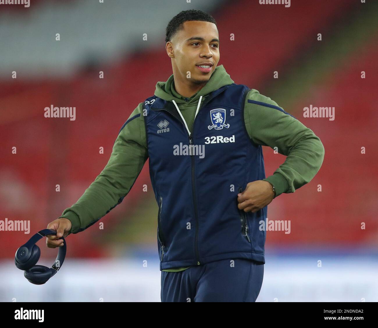 Cameron Archer #10 of Middlesbrough arrives ahead of the Sky Bet ...