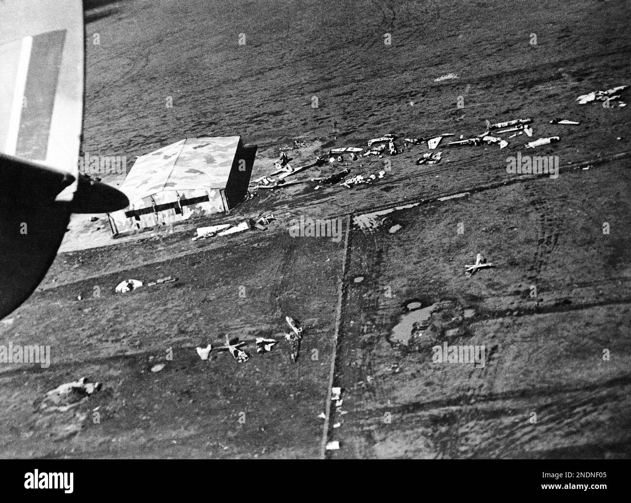 Allied bombing of the German airfield at Benina, near Bengasi in Libya ...