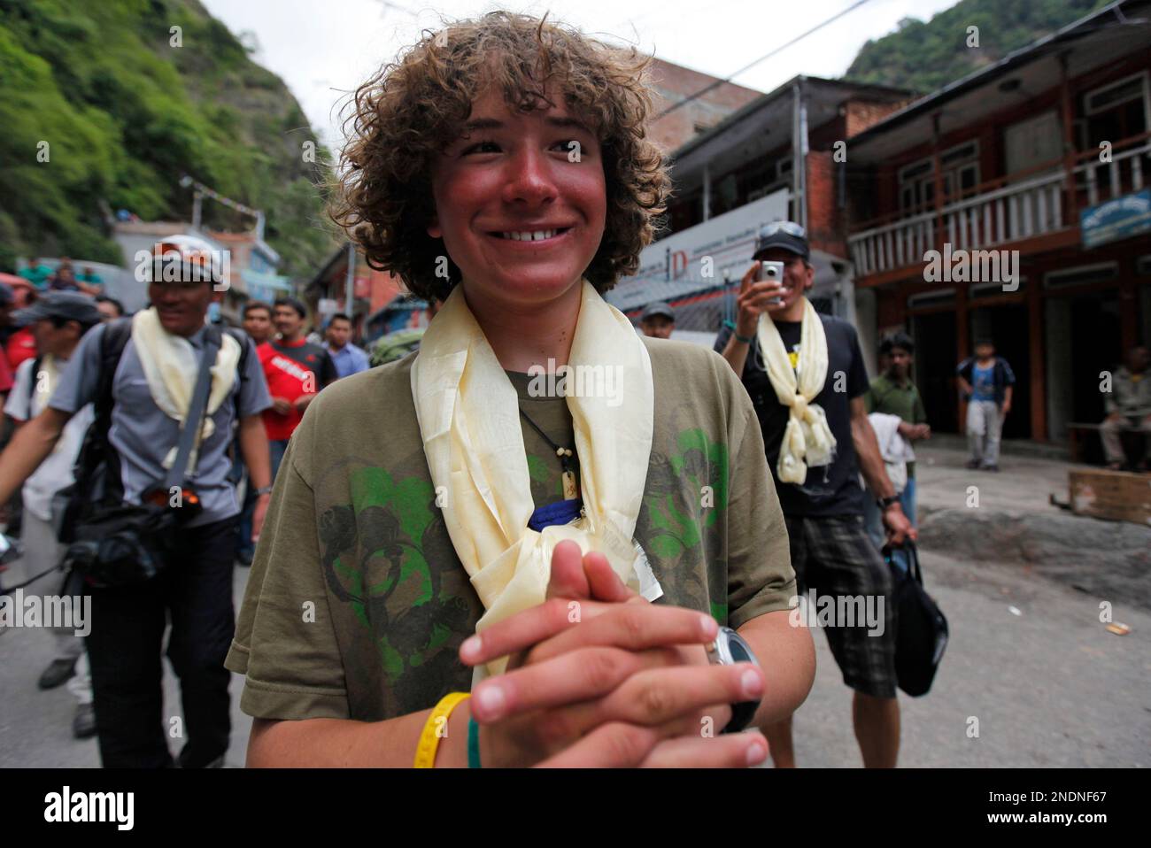 Jordan Romero, center, the 13-year-old American who Saturday became the ...