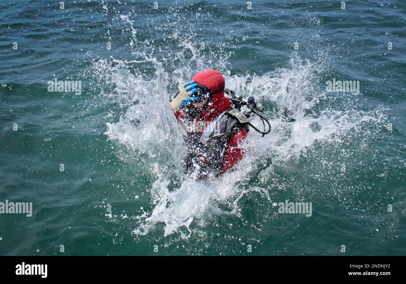 An archaeological diver plunges into the sea from the Princess Duda ...