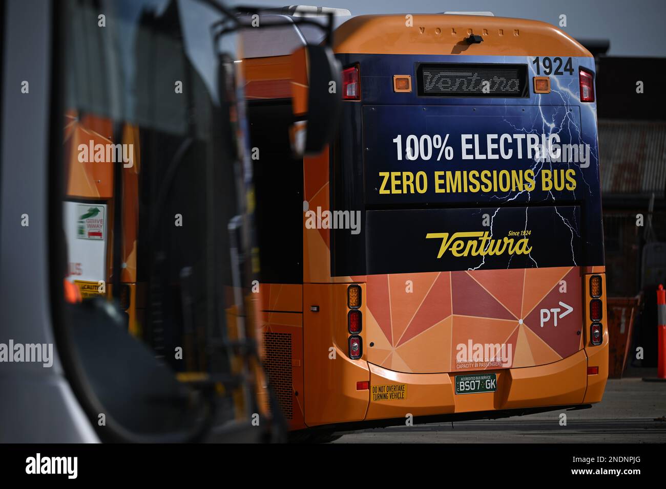 Generic image of signage reading ‘100% electric, zero emissions bus’ is ...