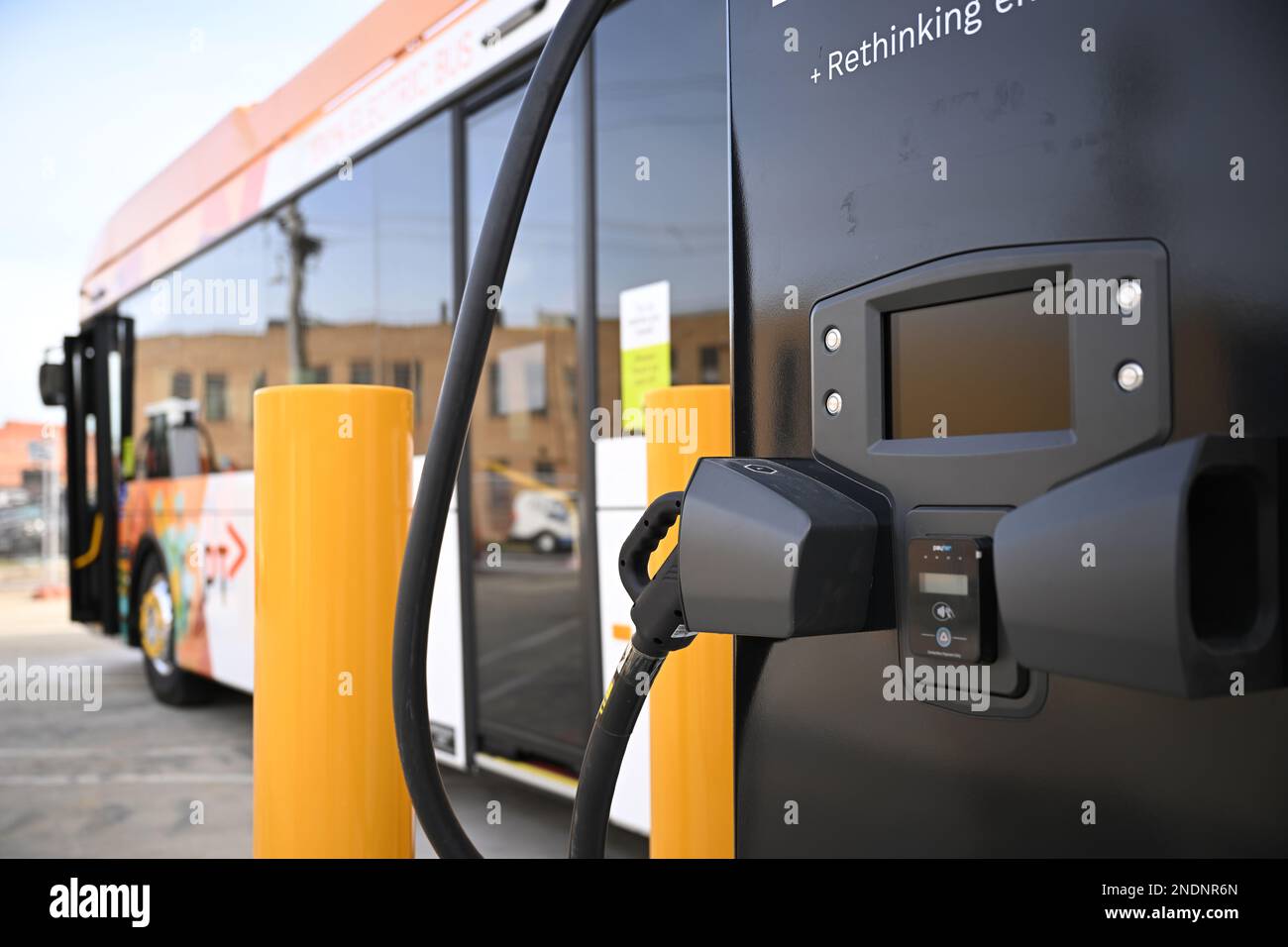 A Zenobe electric charging station is seen during a tour of a fleet of ...