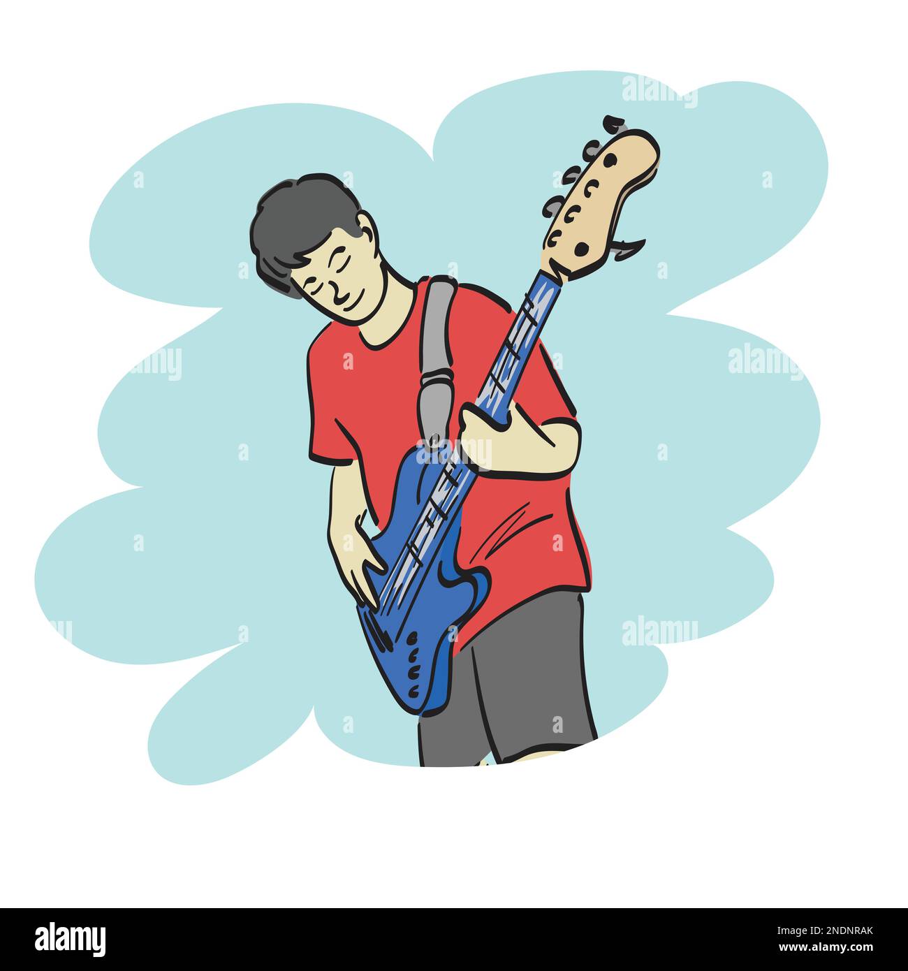 line art male musician playing electric bass guitar illustration vector ...