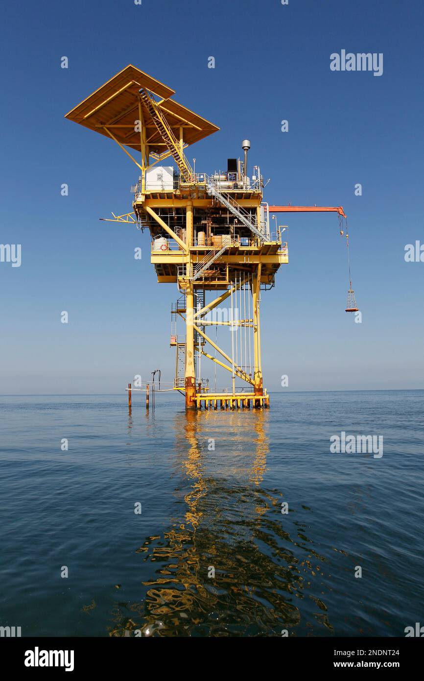 An oil and gas producing platform is seen in Chandeleur Sound, La ...