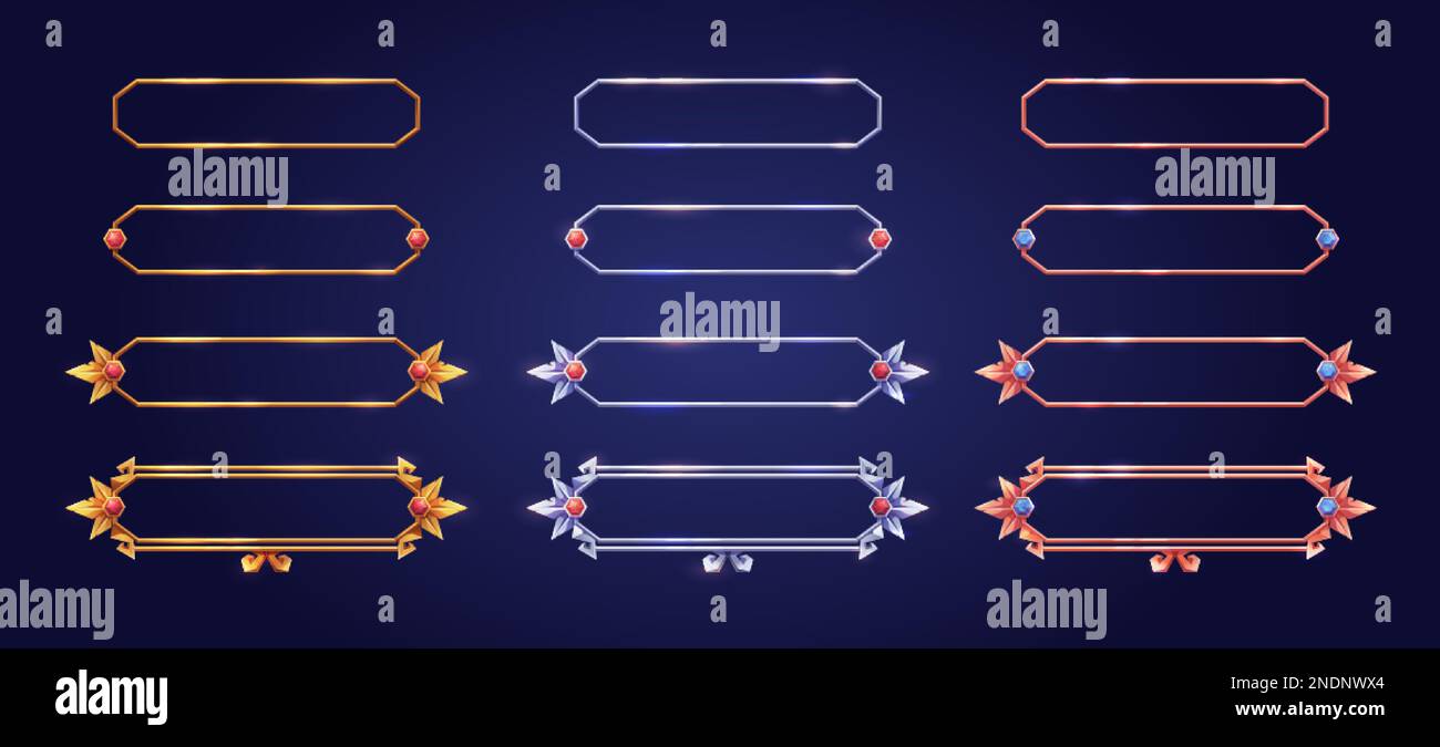 Empty rectangle frames in medieval style for game ui design. Vector cartoon set of user ...