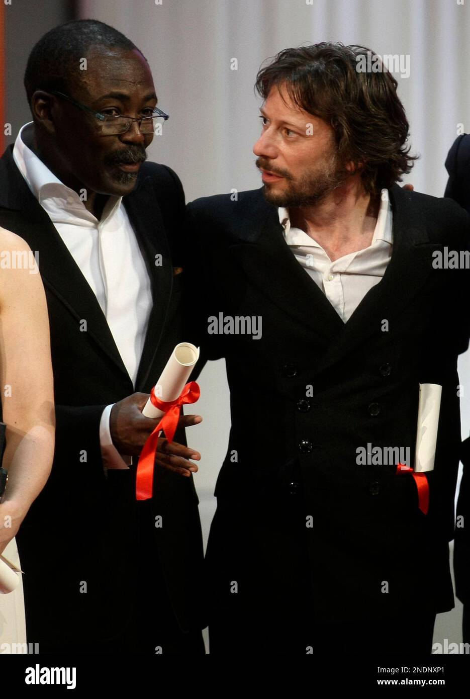 Winner of the Jury Prize Mahamat-Saleh Haroun, left, and winner of the ...
